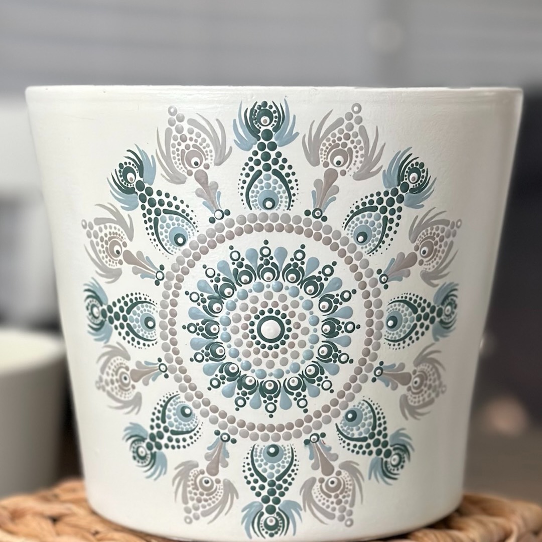 #01 - PRE-ORDER 6.7 inch terracotta pot (6.7 x 5.5) warm white/tans, greens