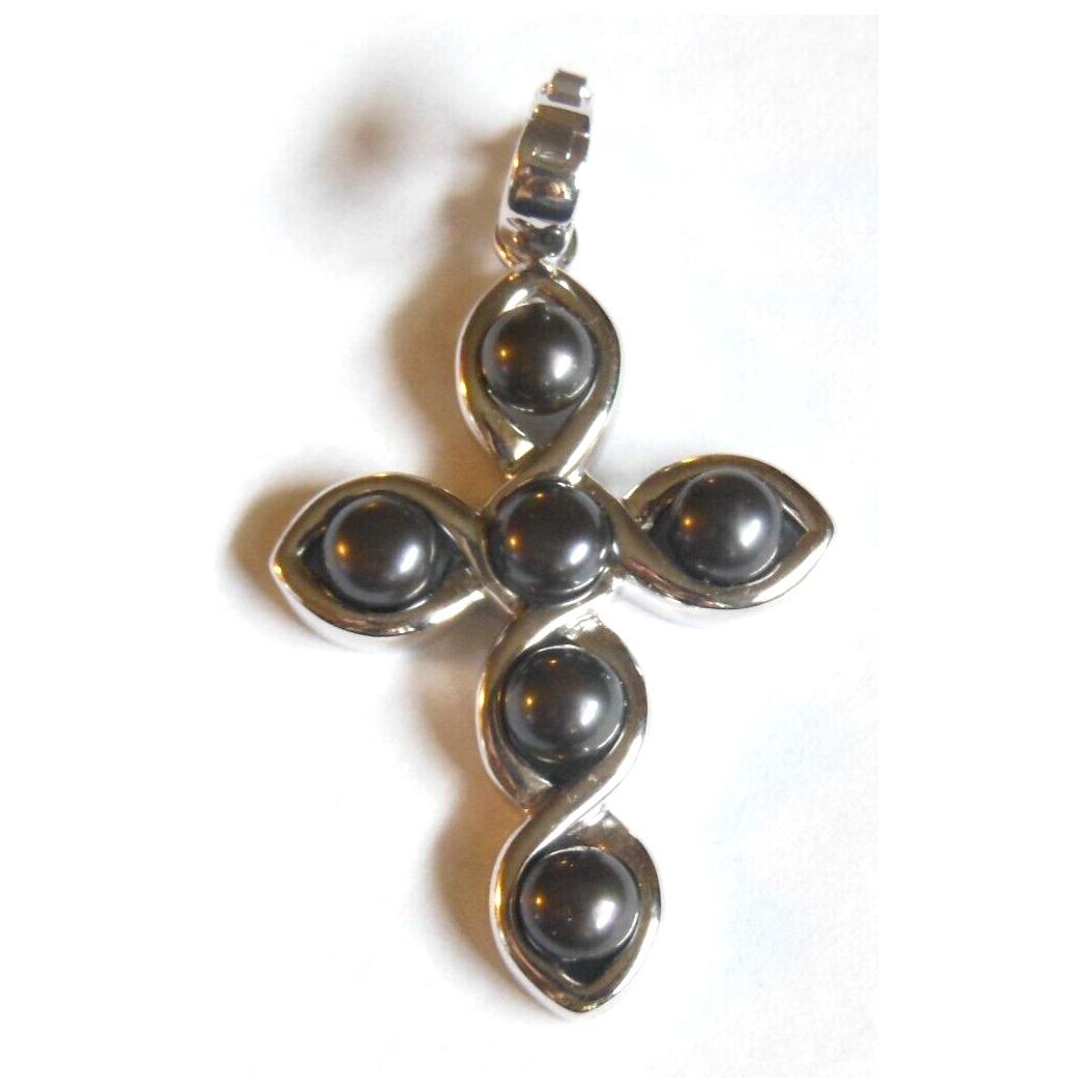 Honora Sterling Silver Cross Cultured Freshwater Black Pearls Enhancer ...
