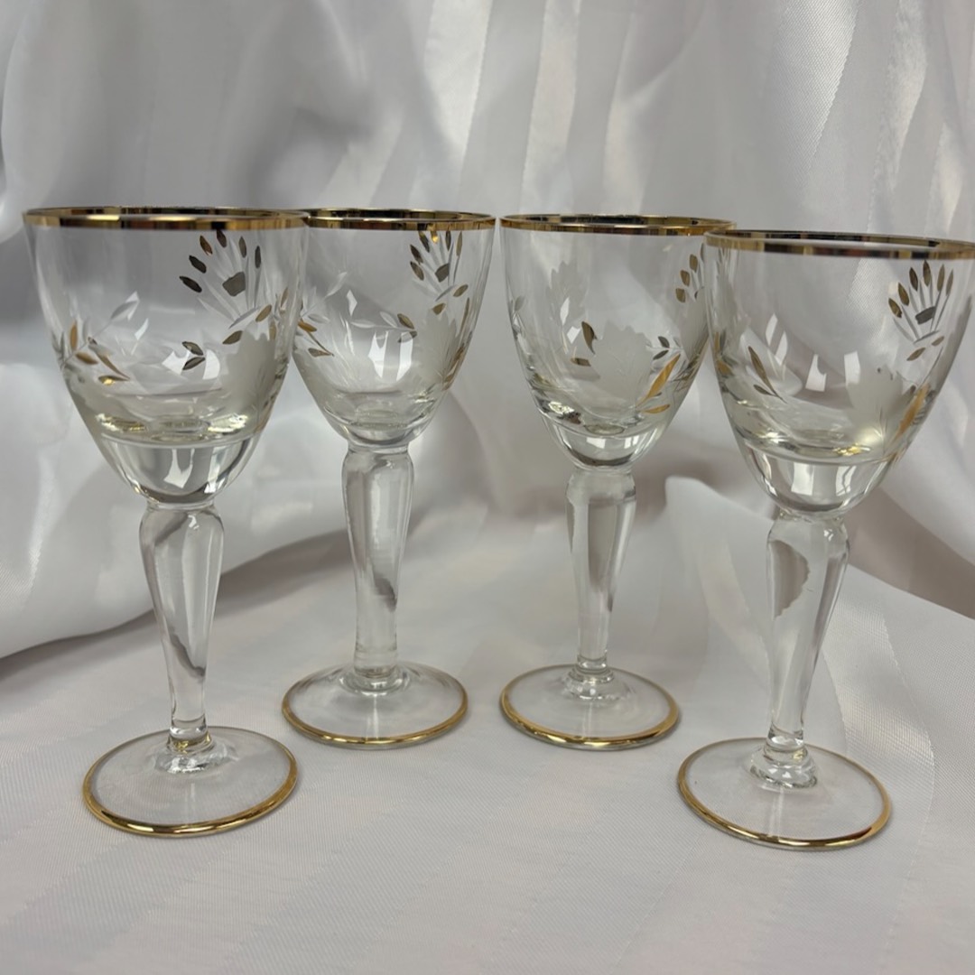 Set of 4 Vintage Cordial Glasses 22kt Romania Glass 4 1/2" Thistle Gold ...