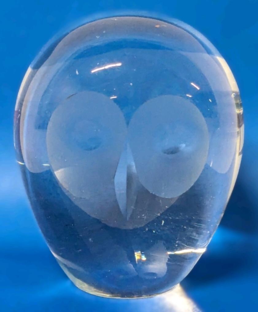 43. Vintage Glass Owl Paperweight Possibly Scandinavian