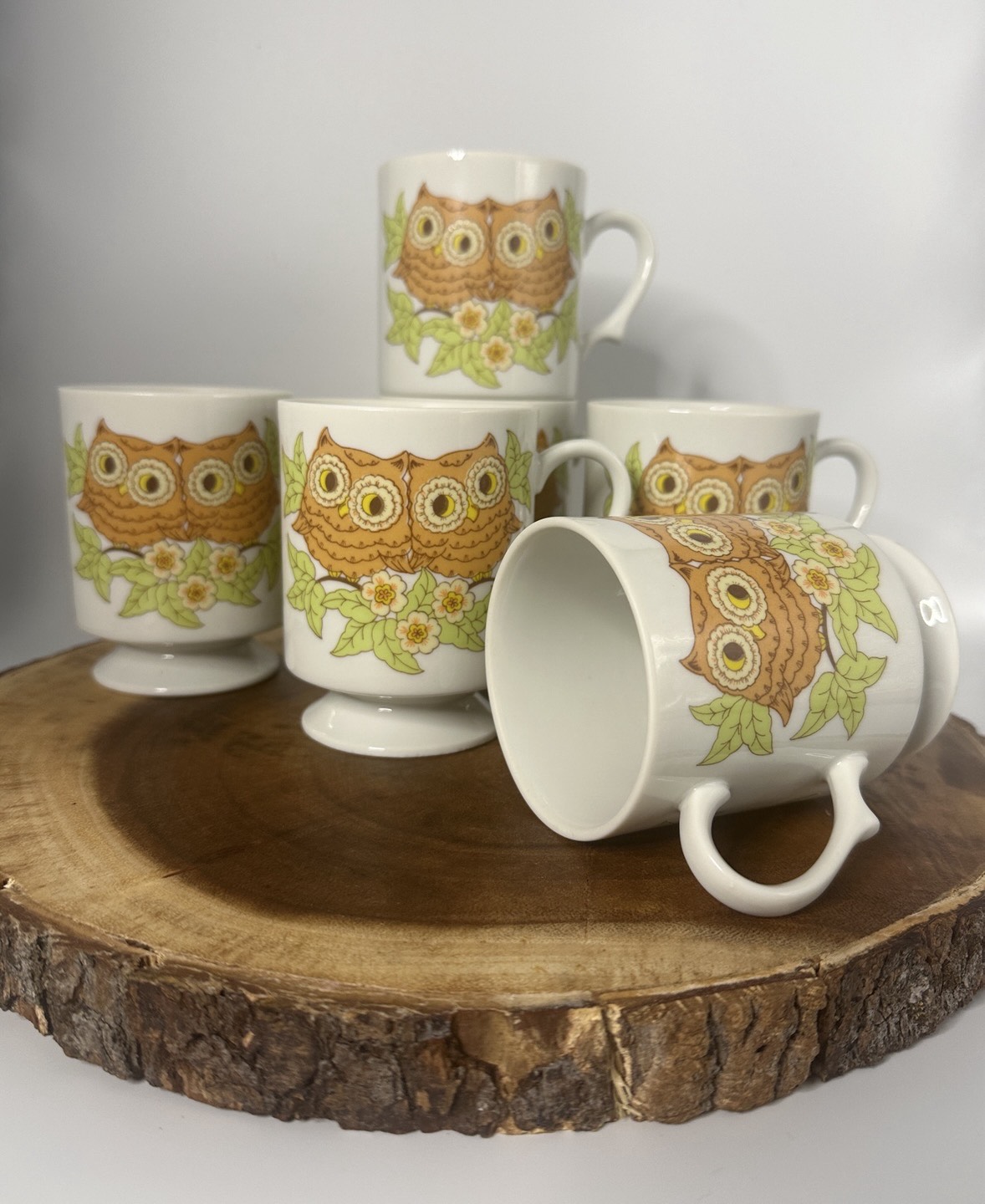 Vintage Owl Footed Mug Set Of Six