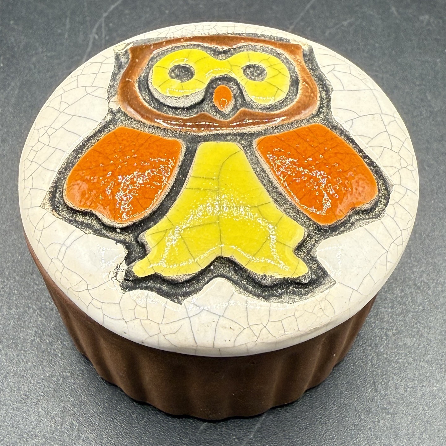 Enesco 1976 Owl Pottery Trinket Dish 2”