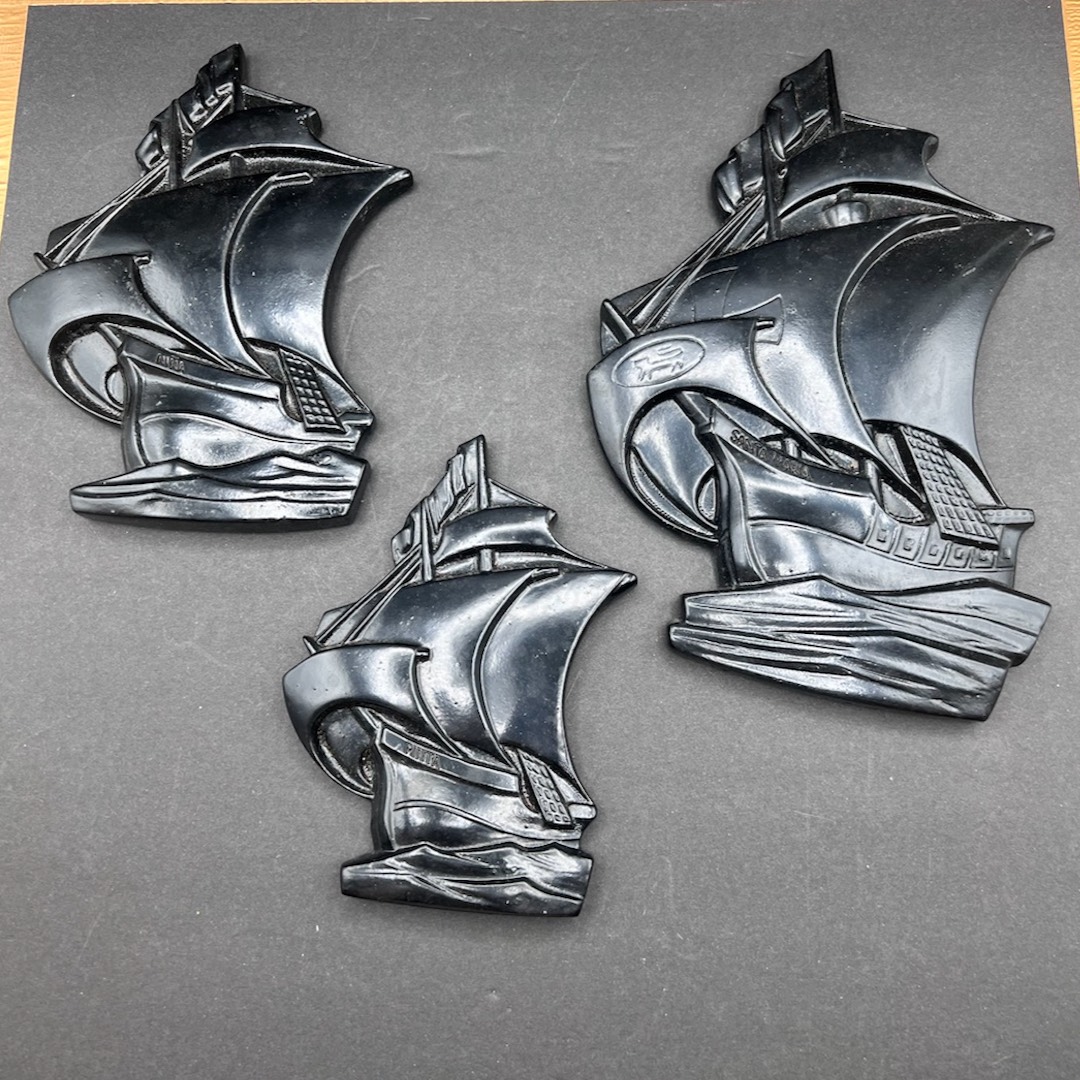 Vintage Chalkware Wall Plaque Set of 3 Black Sailboats - Nina, Pinta ...