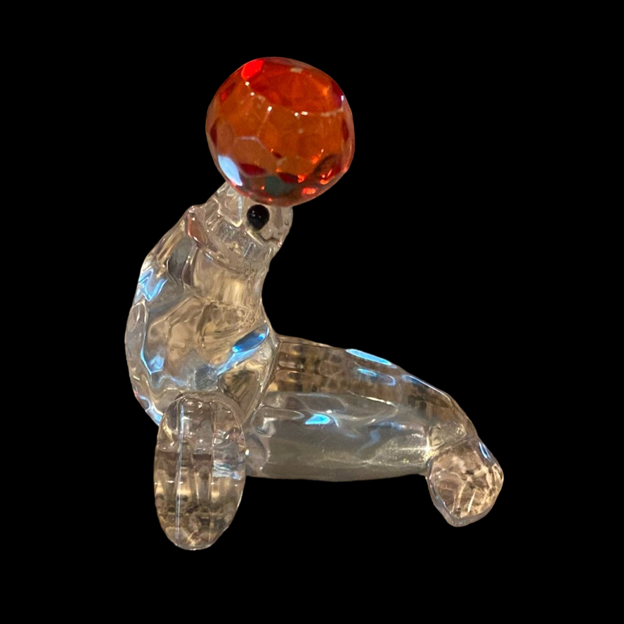 Vintage Clear Cystal Circus Seal with Red Ball on Nose