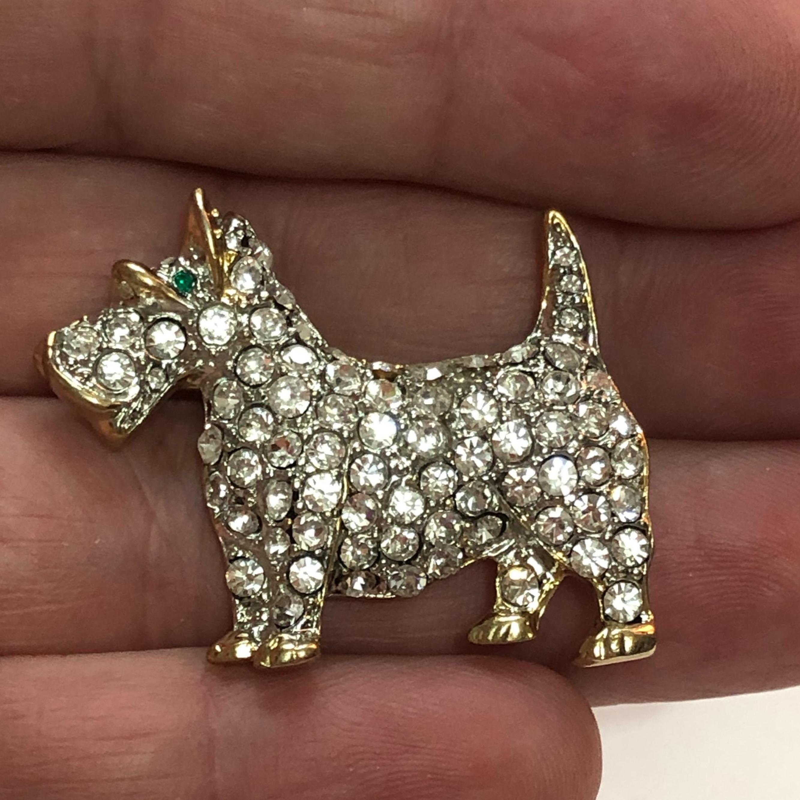 Austrian Crystal Jeweled Terrier Dog Brooch Pin Rhinestones