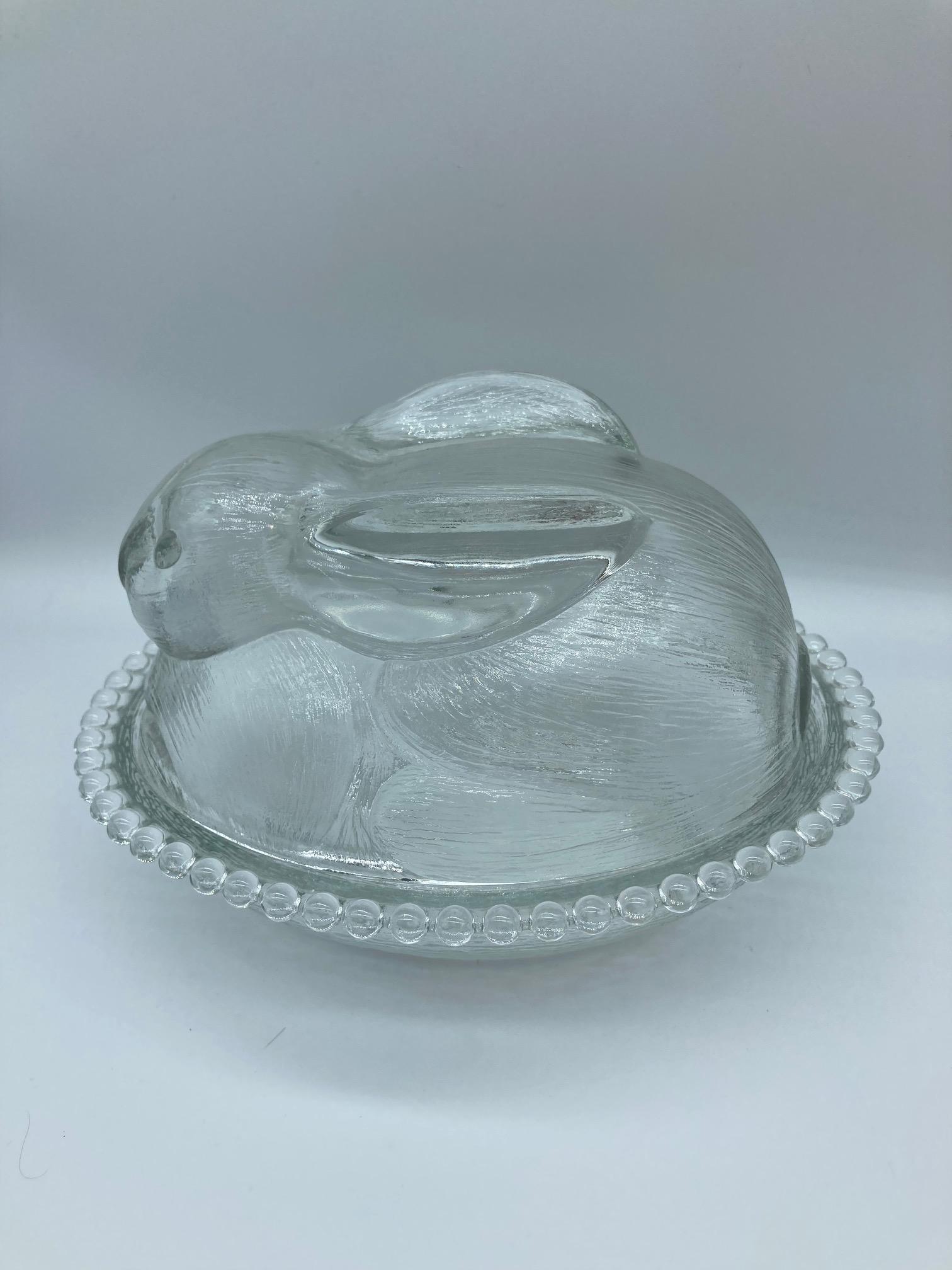 Vintage Tiara Bunny on a Nest - Clear Glass Rabbit Candy Dish Indiana ...