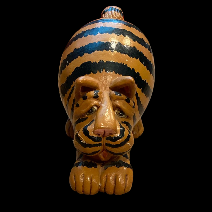 Vintage Tiger Cat Maraca Figurine, Artist Signed