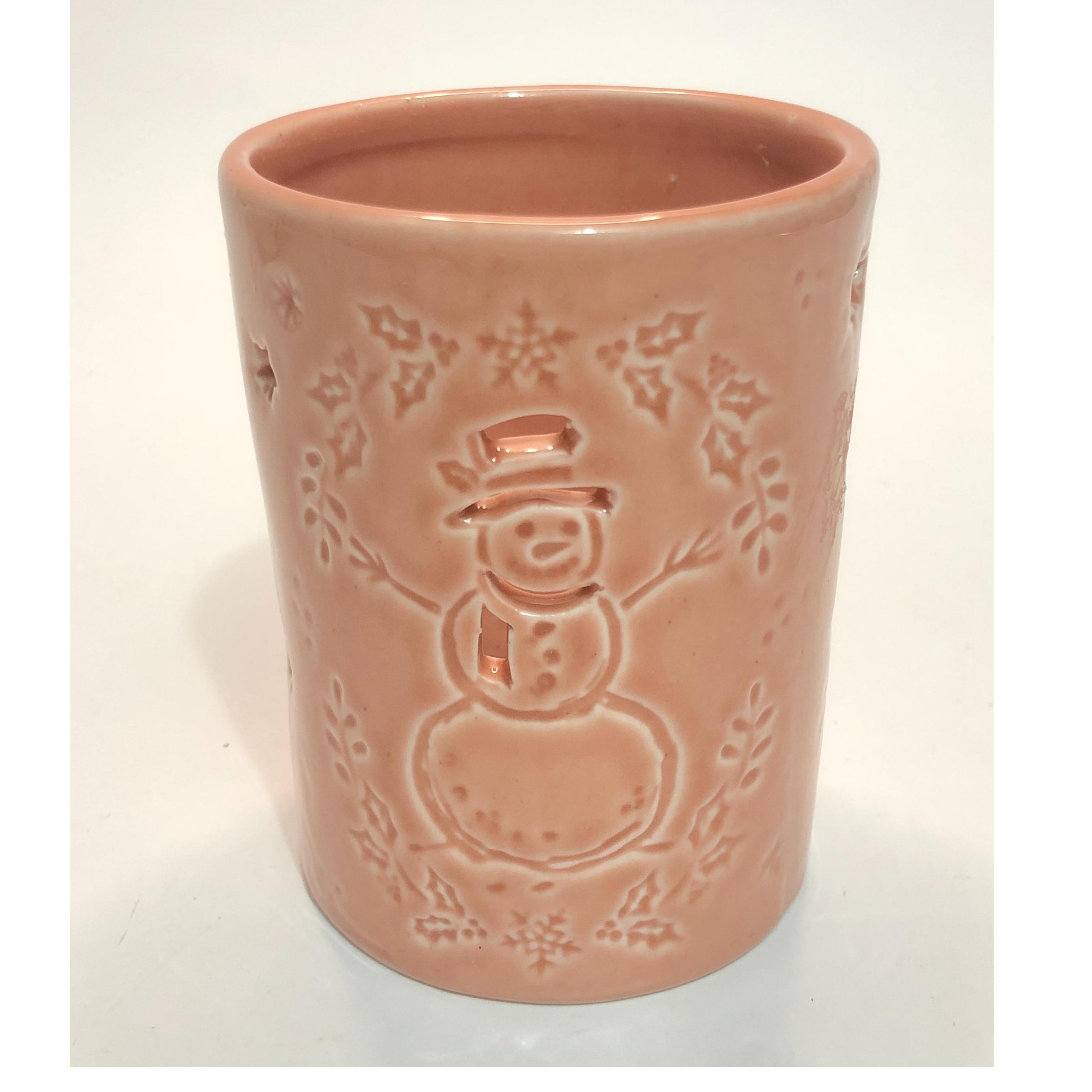 Chad Barrett Warm Wishes Snowman Pink Luminary Candle Holder Signed ...
