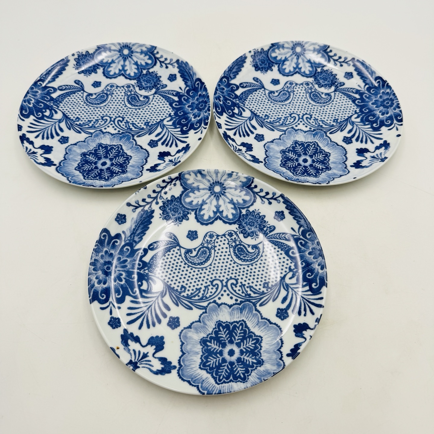 Pier One Blue Chintz Floral Salad Or Dessert Plate 8" Set Of 3