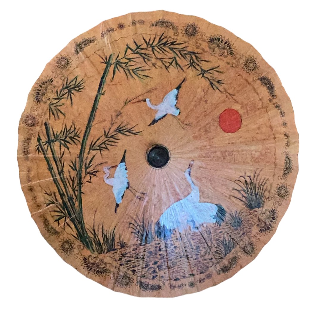 Stunning Japanese Paper Parasol Orange Cranes Bamboo Sun