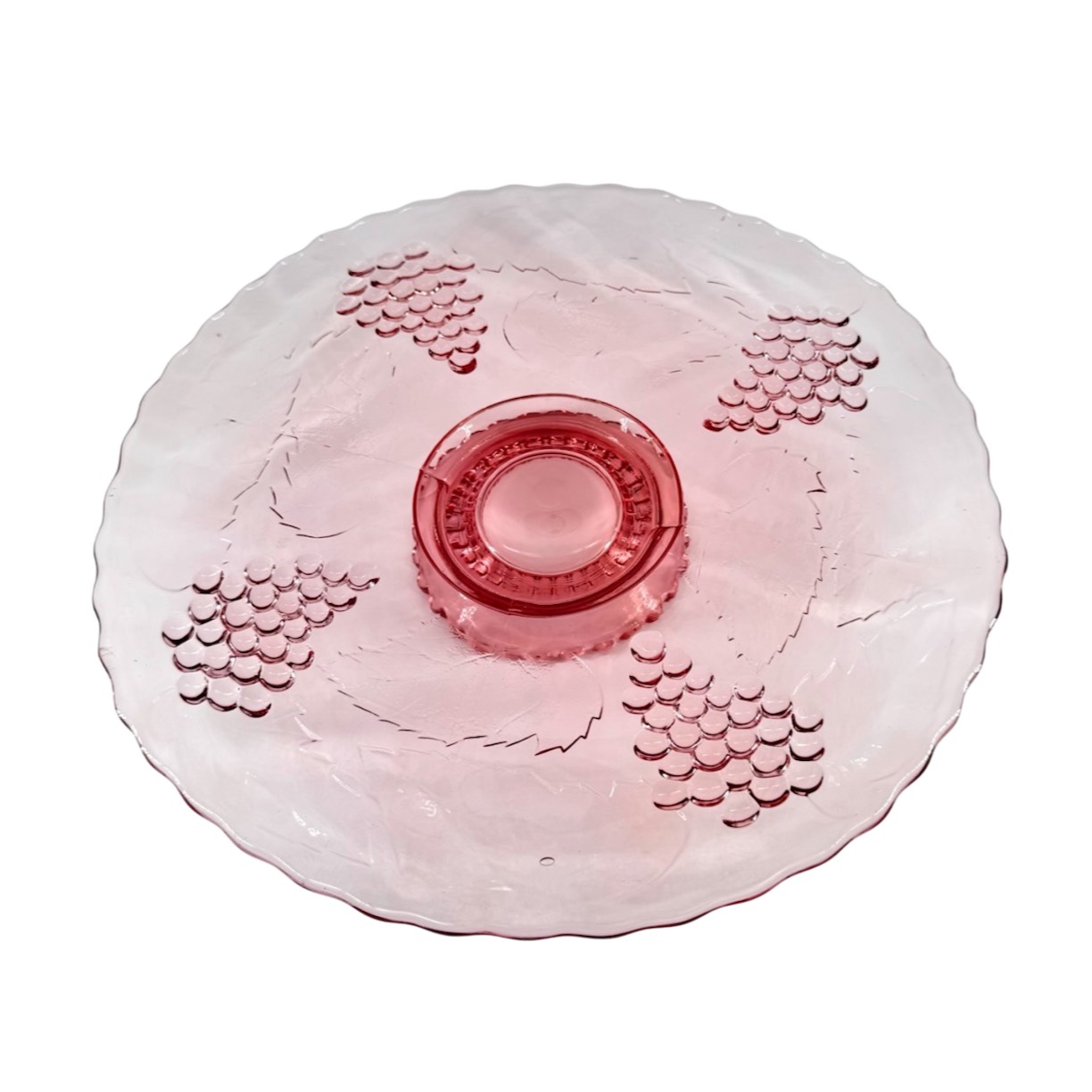 Vintage Pink Depression Grapes Pattern Glass Footed Serving Plate