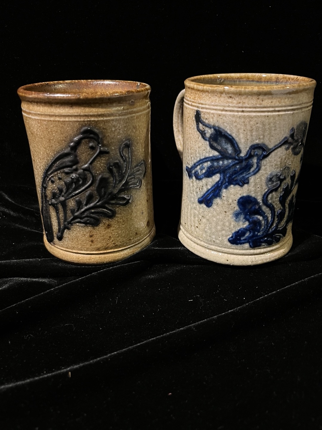 #1444 - Salt Glazed Pottery Bird Mugs