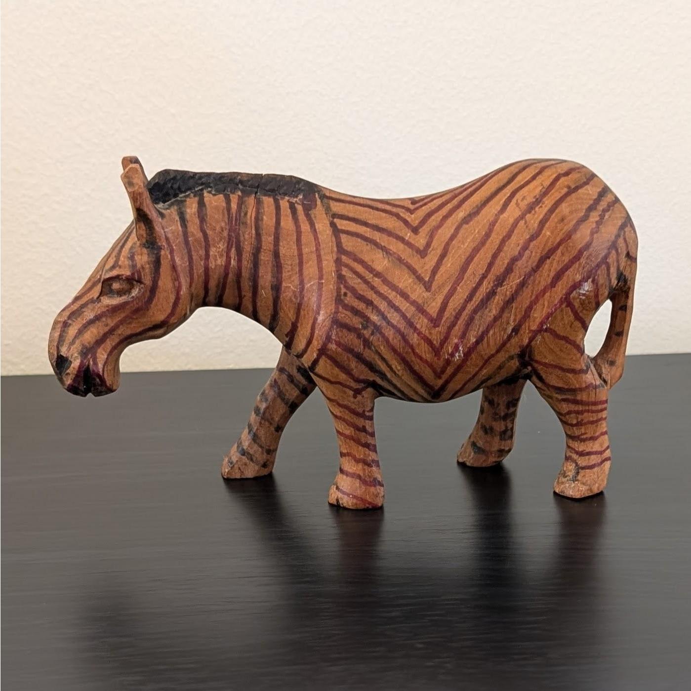Vintage Hand Carved Wooden Zebra Figurine Statue African 6.5 x 2 x 4"