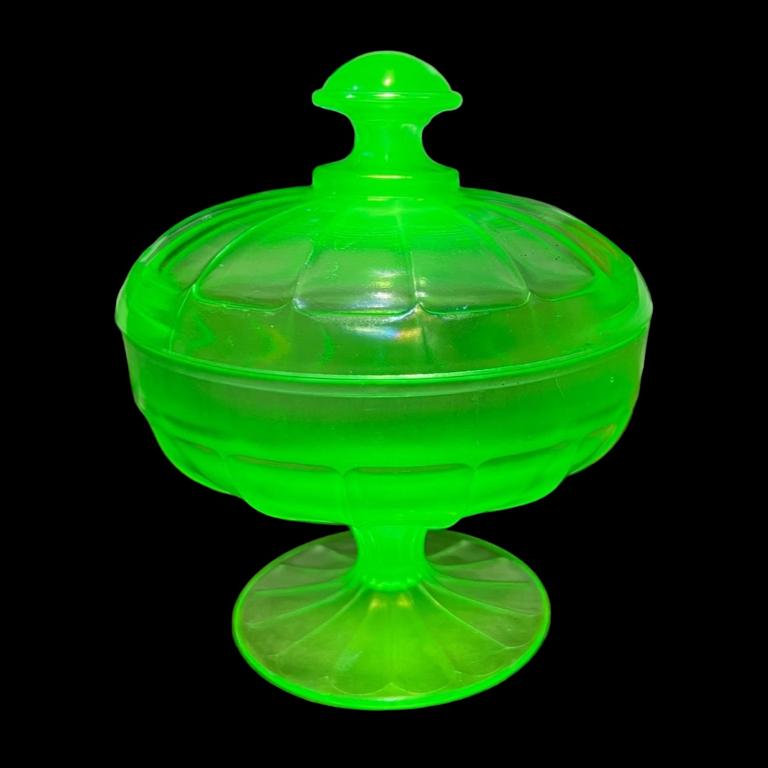 Fenton Uranium Stretch Glass Candy Dish 6”