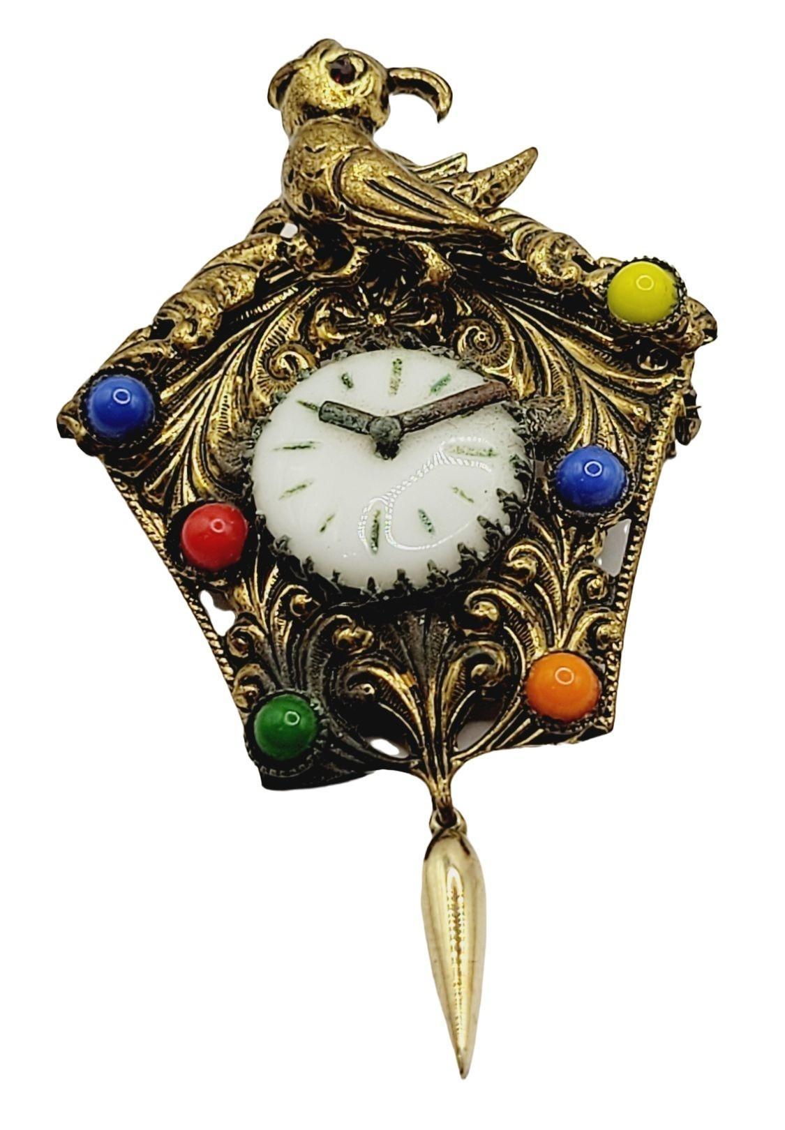 Signed Vintage Czechoslovakia Unique Coocoo Clock Brooch (A430)