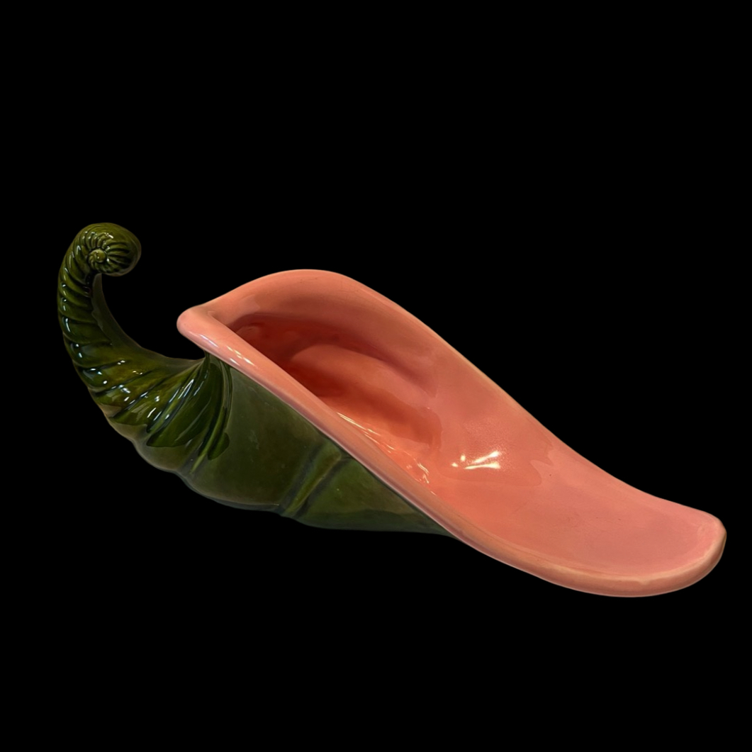 Beautiful Large Vintage Ceramic Cornucopia Centerpiece Vase Signed