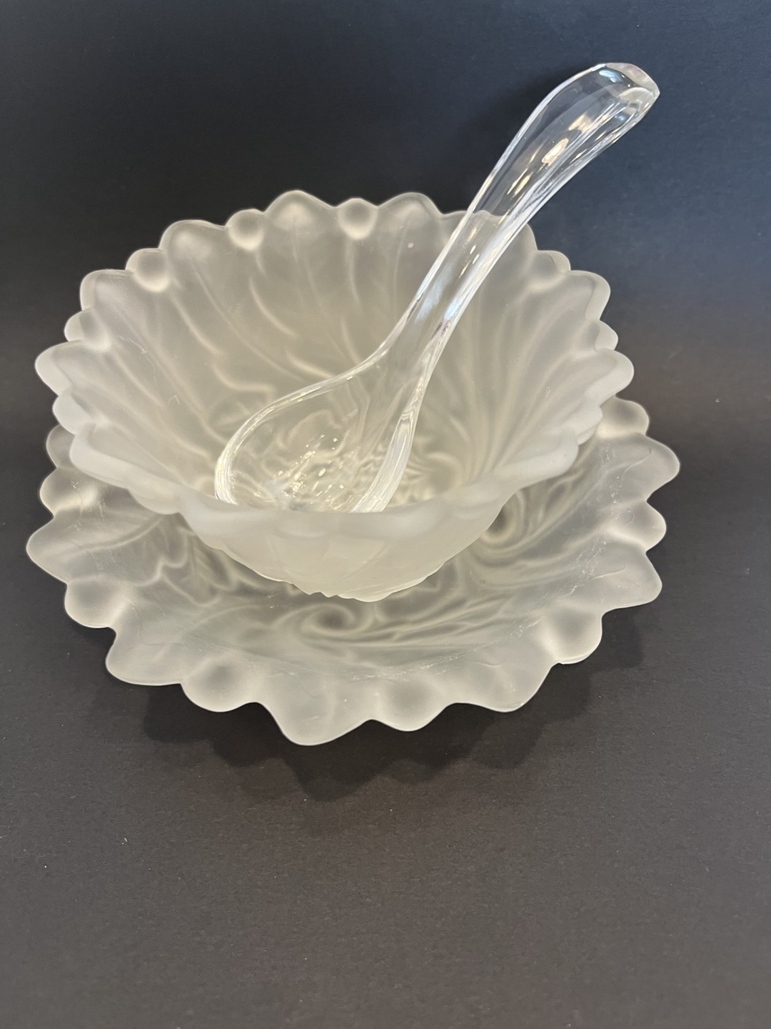 Vintage Frosted Glass Relish Dish
