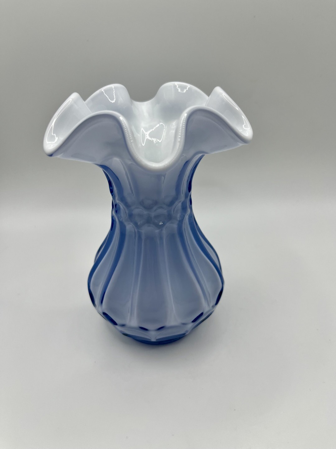 Fenton Layered Cased Glass Vase Lavender Blue Ruffled 5" Flute & Dot Mint