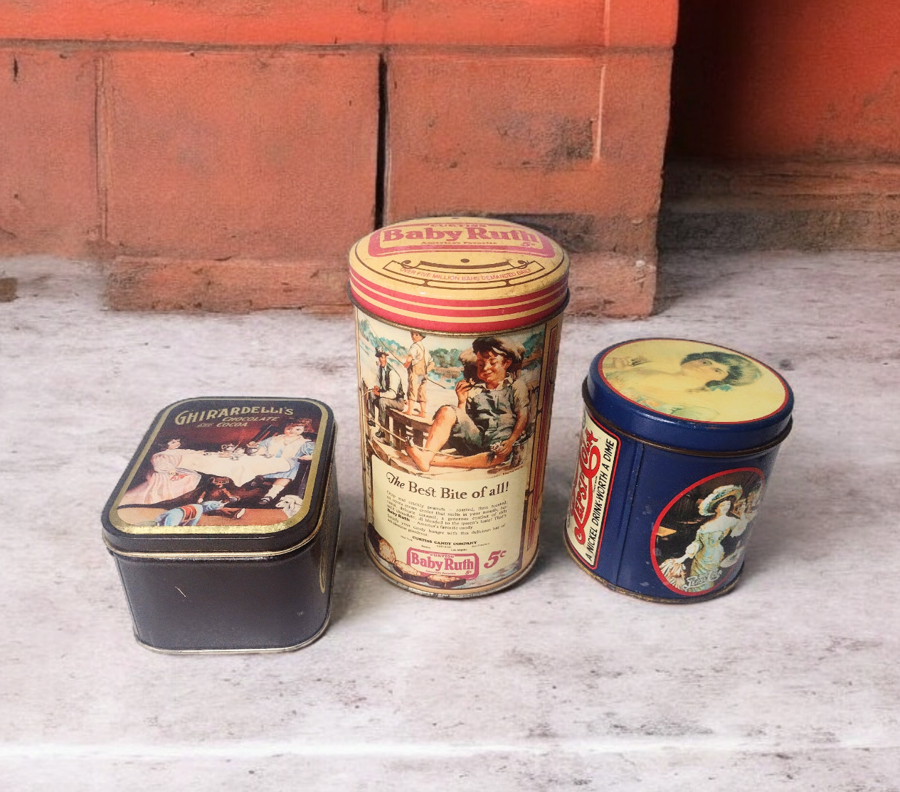 Vintage Reproduction Tins Lot of 3 Pepsi Ghirardelli Baby Ruth ...