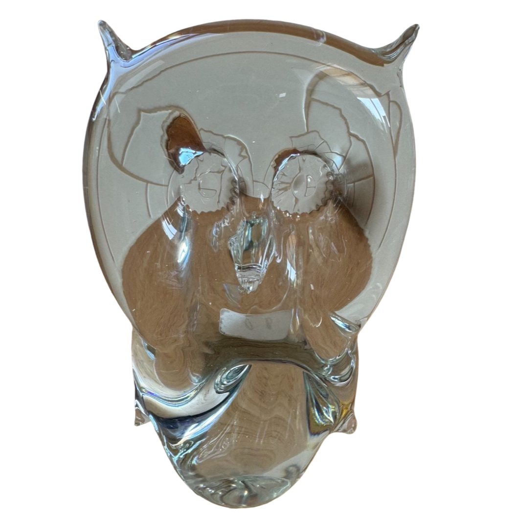 Seguso Style Murano Clear Glass Owl