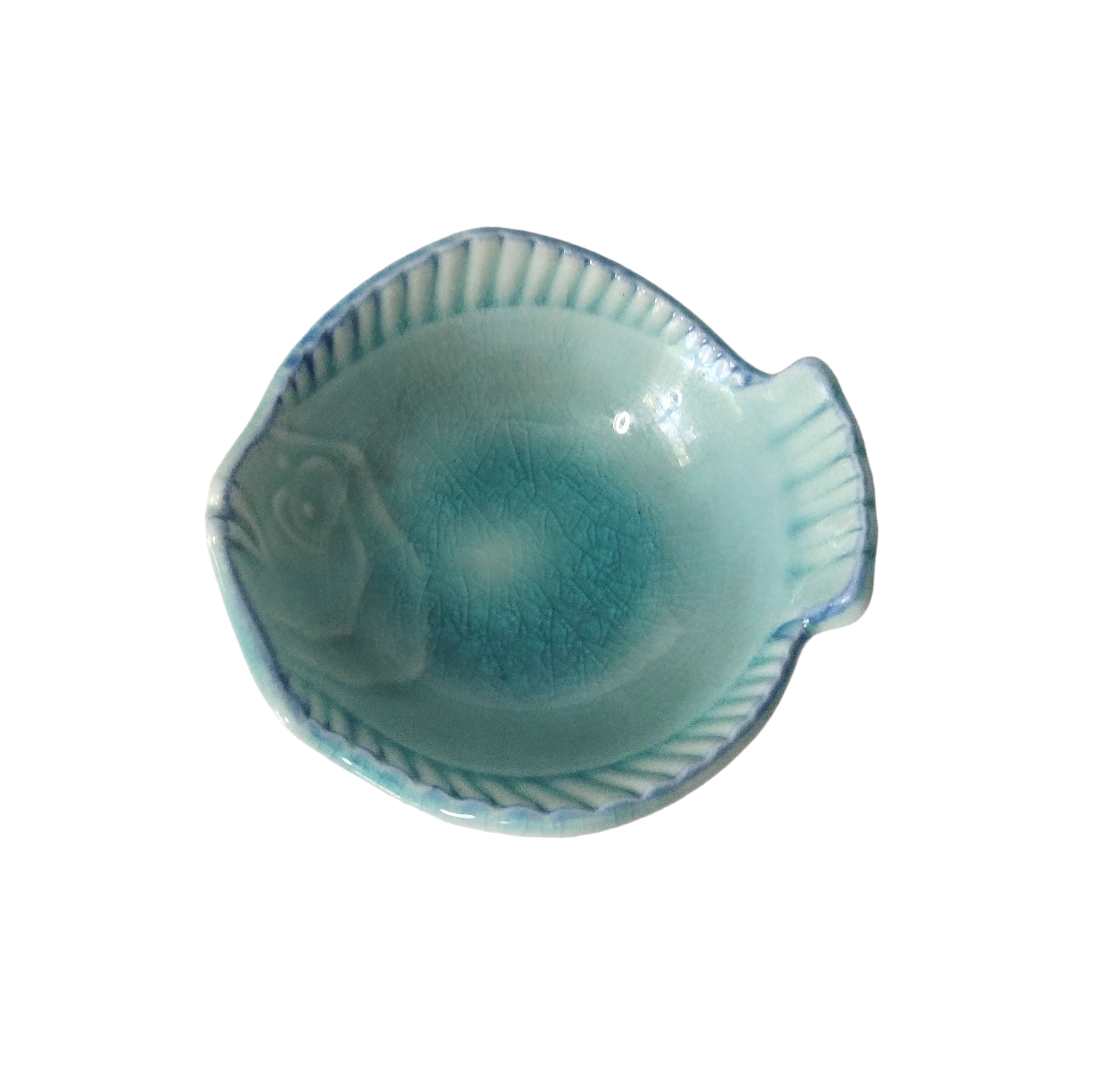 Vintage Asahi Japan Pottery Sushi Dip Fish Dish Trinket Crackle Green