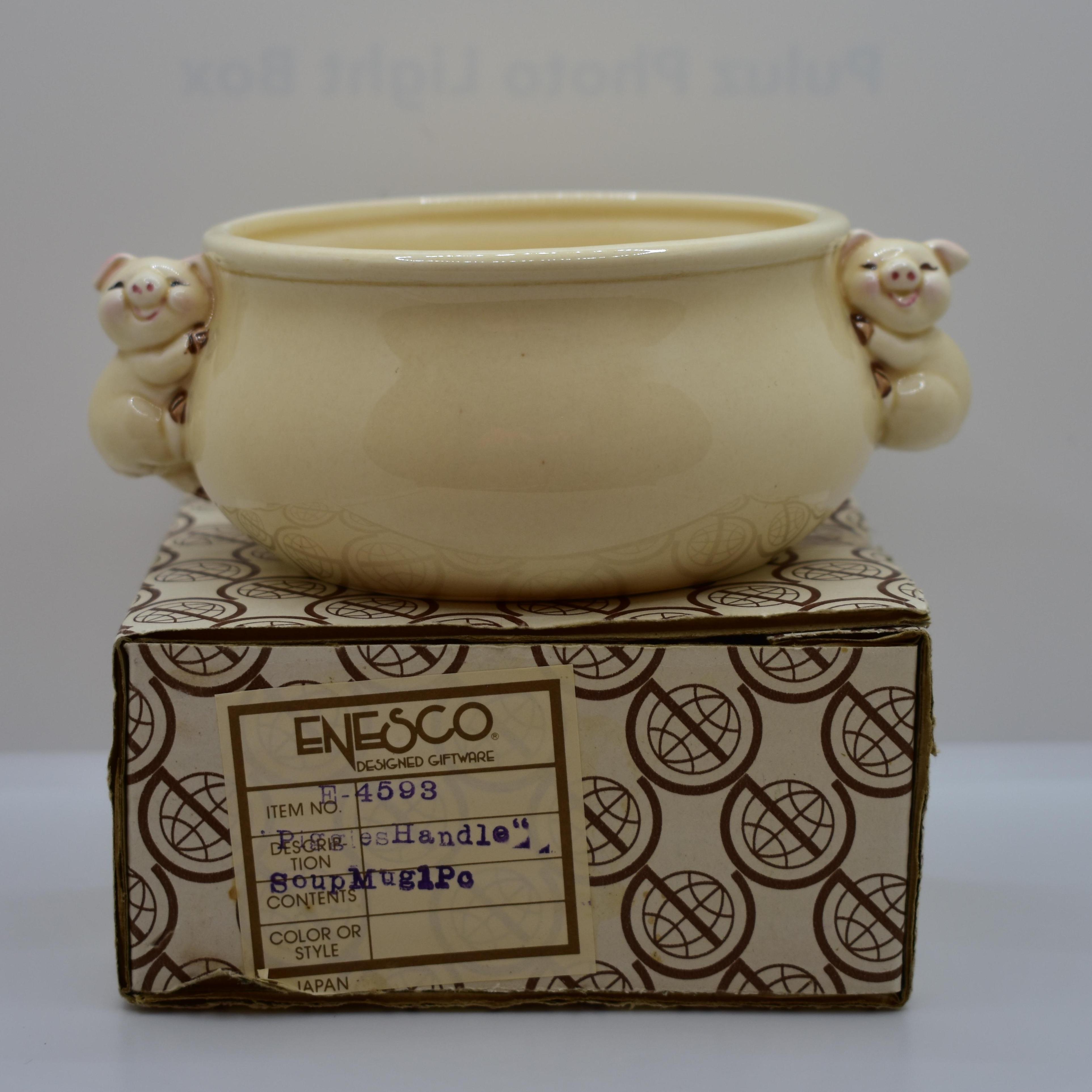Vintage Pair Enesco Pig Handle Soup Mug