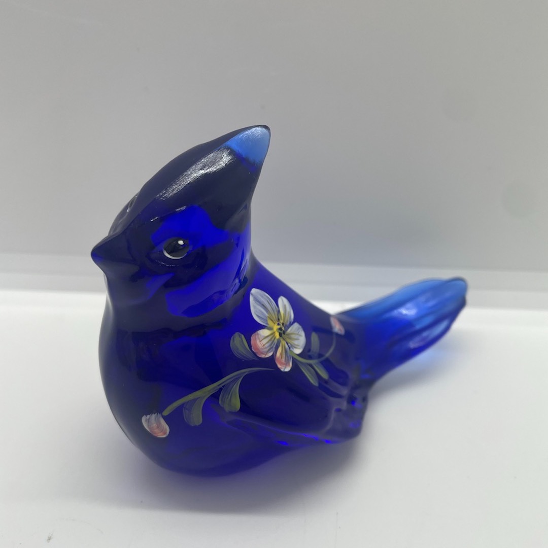 Fenton Cobalt Blue Bird Handpainted