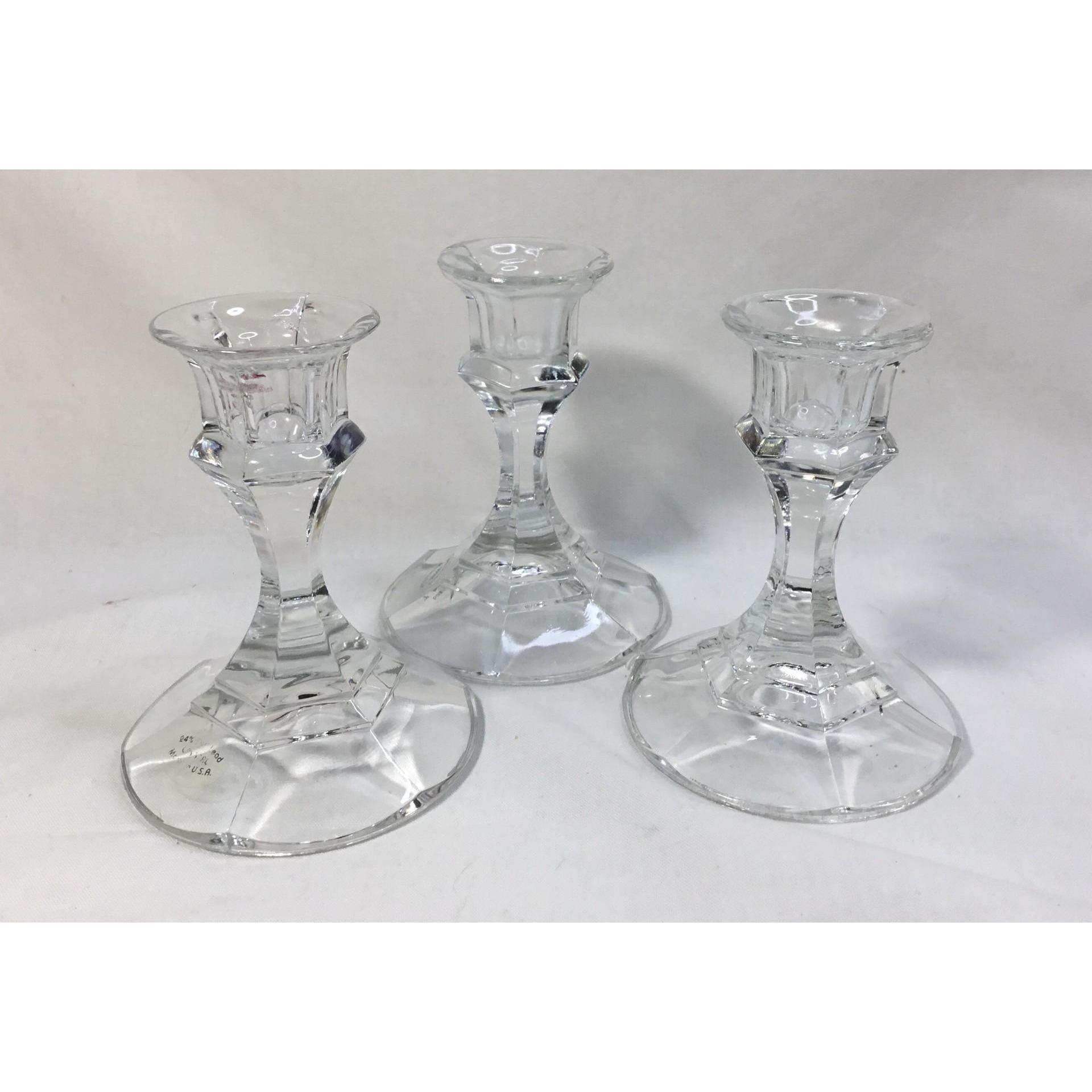 Set of 3 - 24% Lead Crystal Candle Holders 4” inches tall Made In USA