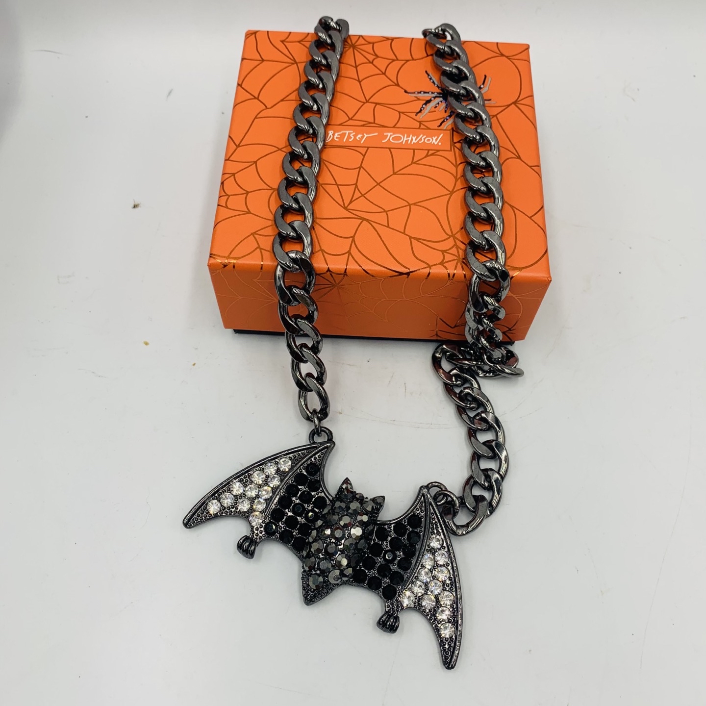 Betsey Johnson Halloween Gothic Large Rhinestone Bat Chain Necklace ...