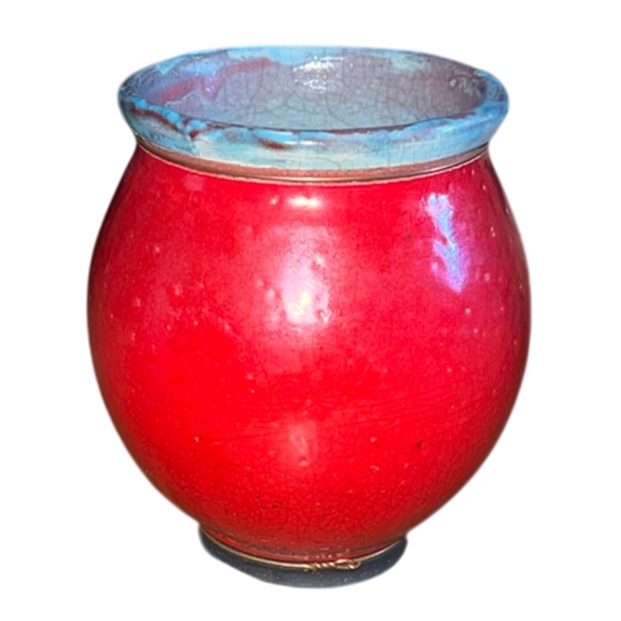 Richard Gruchalla Raku Pottery Red Vase Copper Wire Studio Ceramic ...