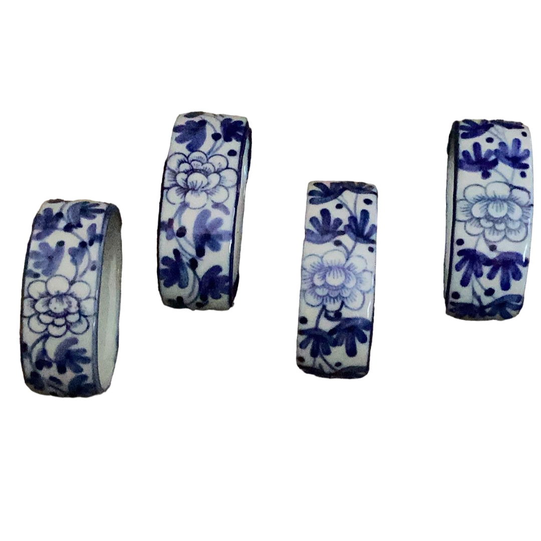 Vintage Four (4) Blue And White Porcelain Knife Rests, Chop Stick Rests ...