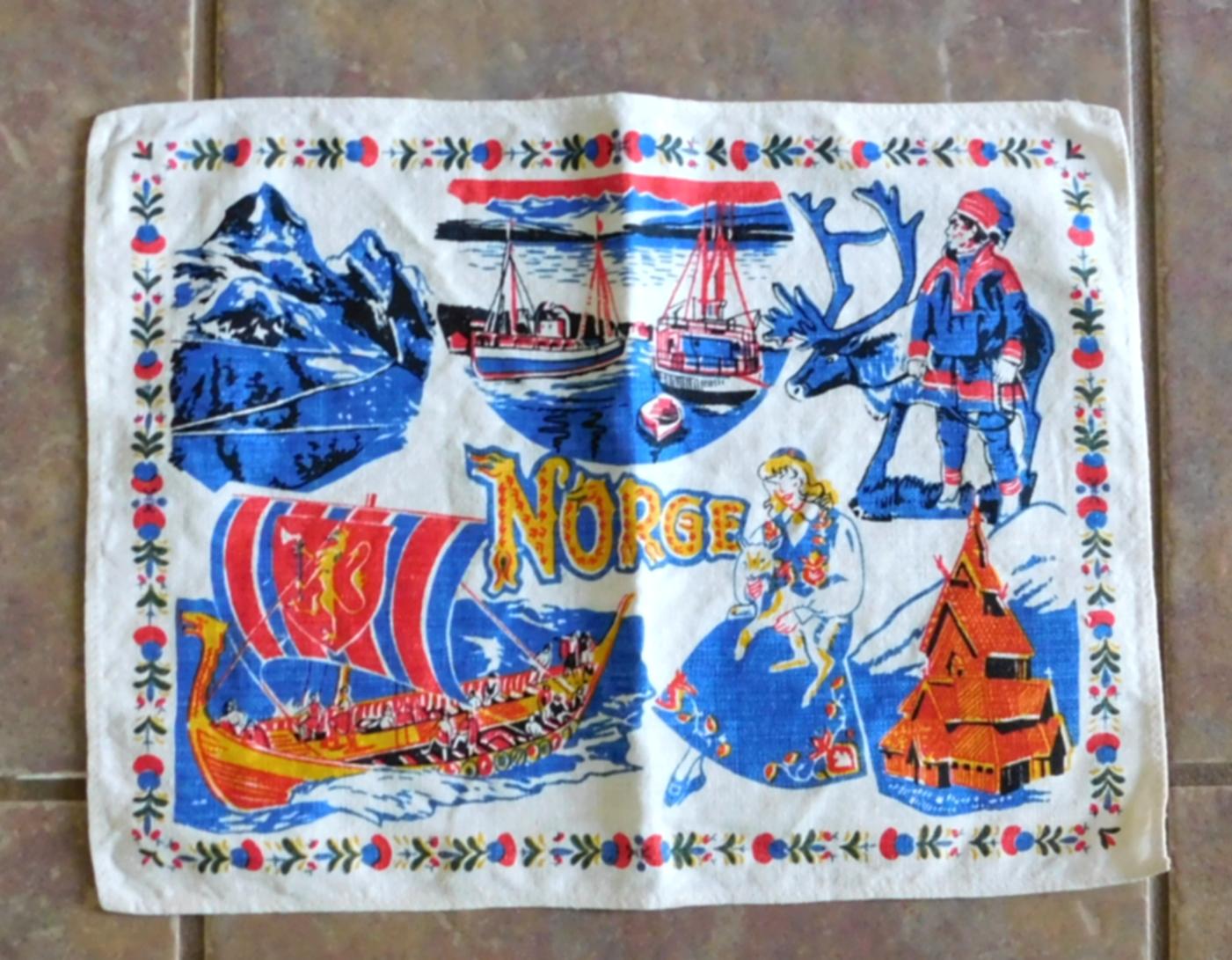 Vintage Norwegian ~ Norge LINEN Tea Towel ~ Mid Century Cloth Linen
