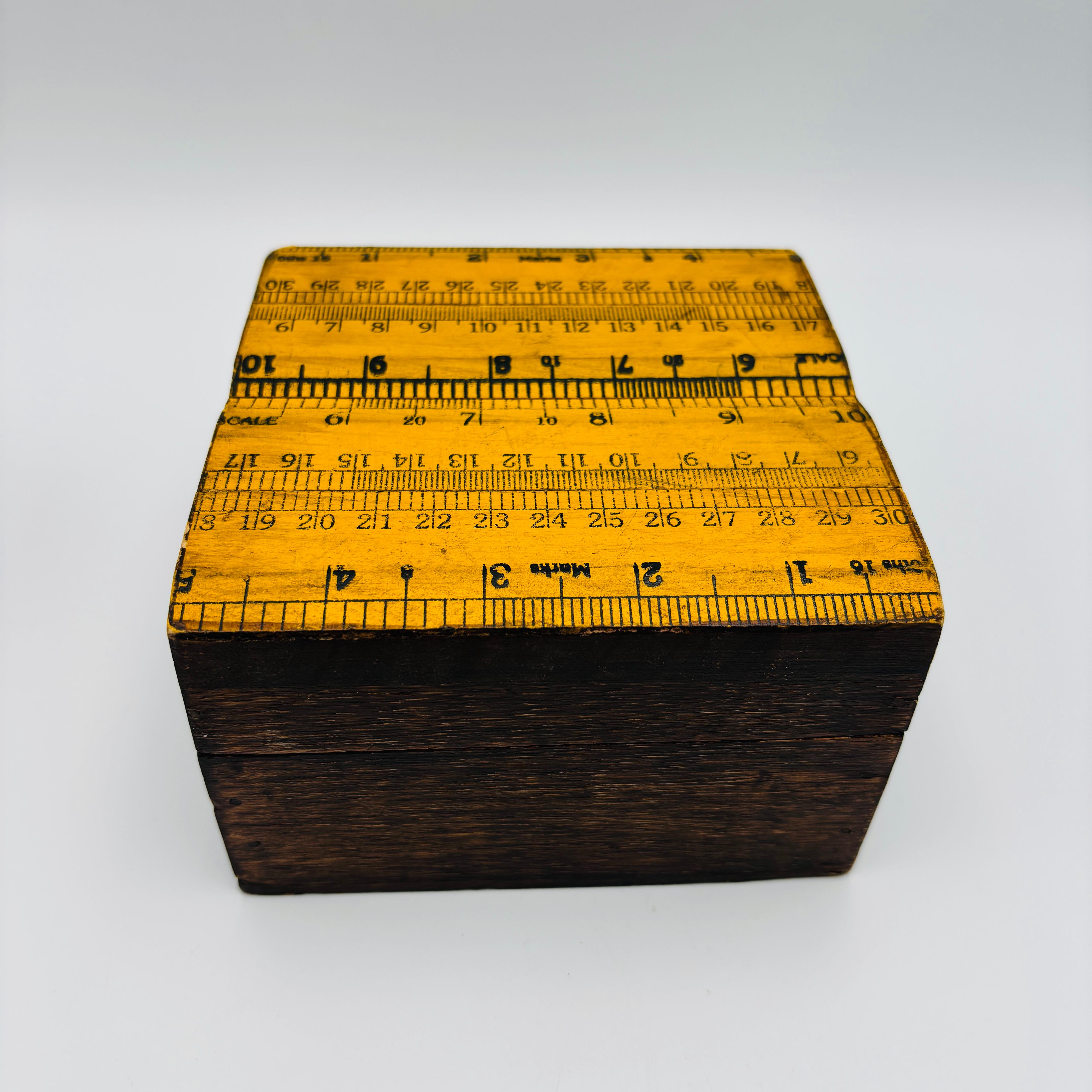 Handmade Wooden Square Ruler Trinket Keepsake Box Hinged