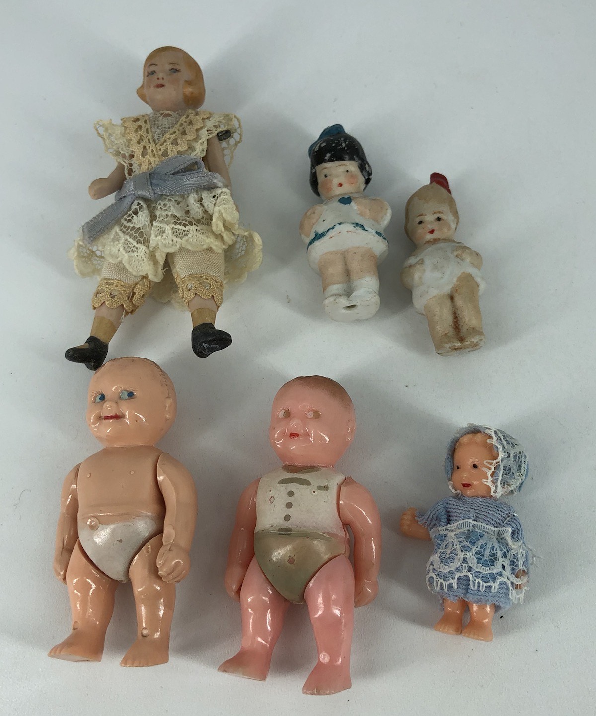 Antique Lot of 6 Miniature Baby Dolls & Kewpie Dolls