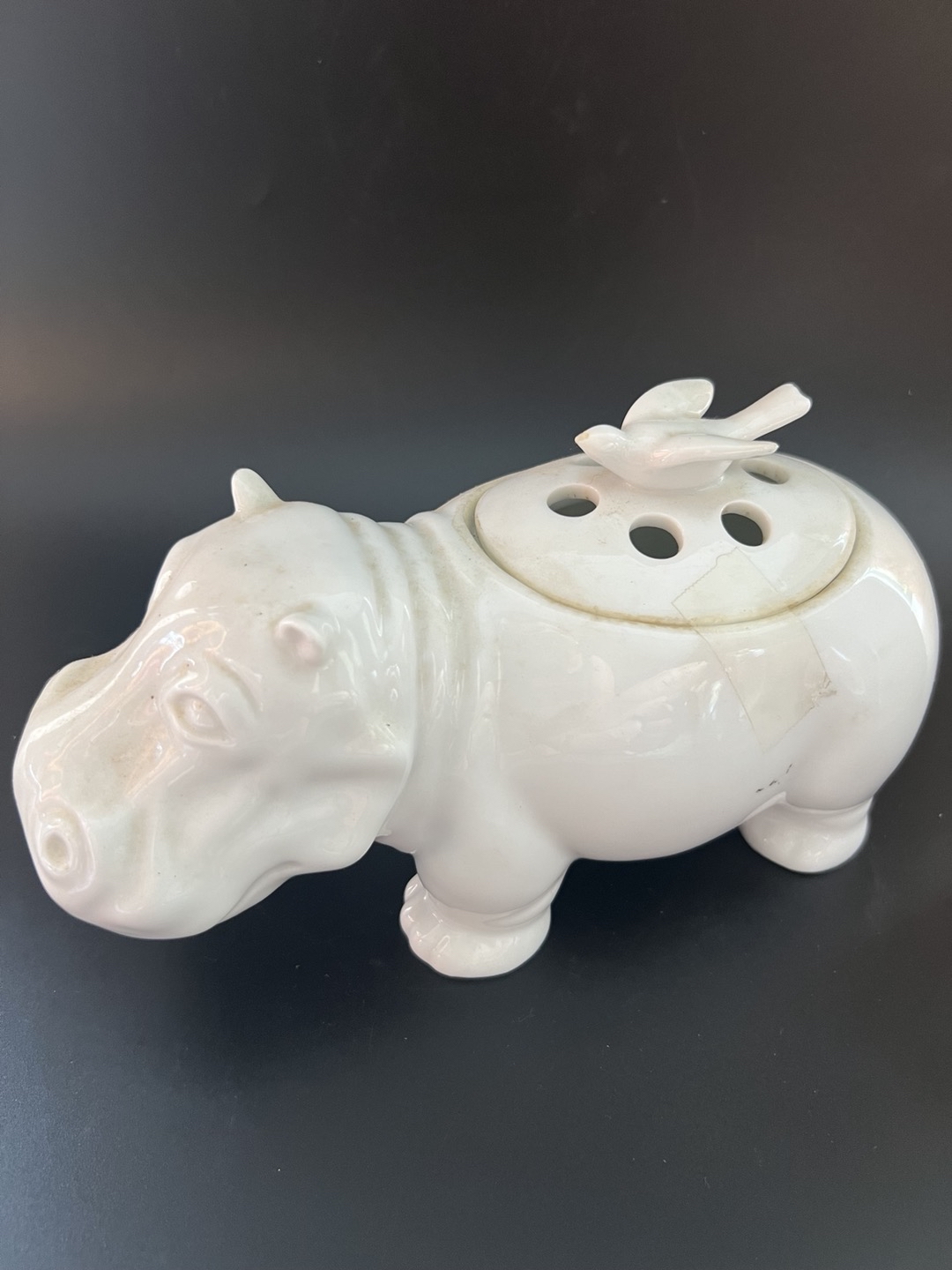 076 SCHMID DESIGN FOLIO FIGURAL HIPPOPOTAMUS BIRD PLANTER 8”