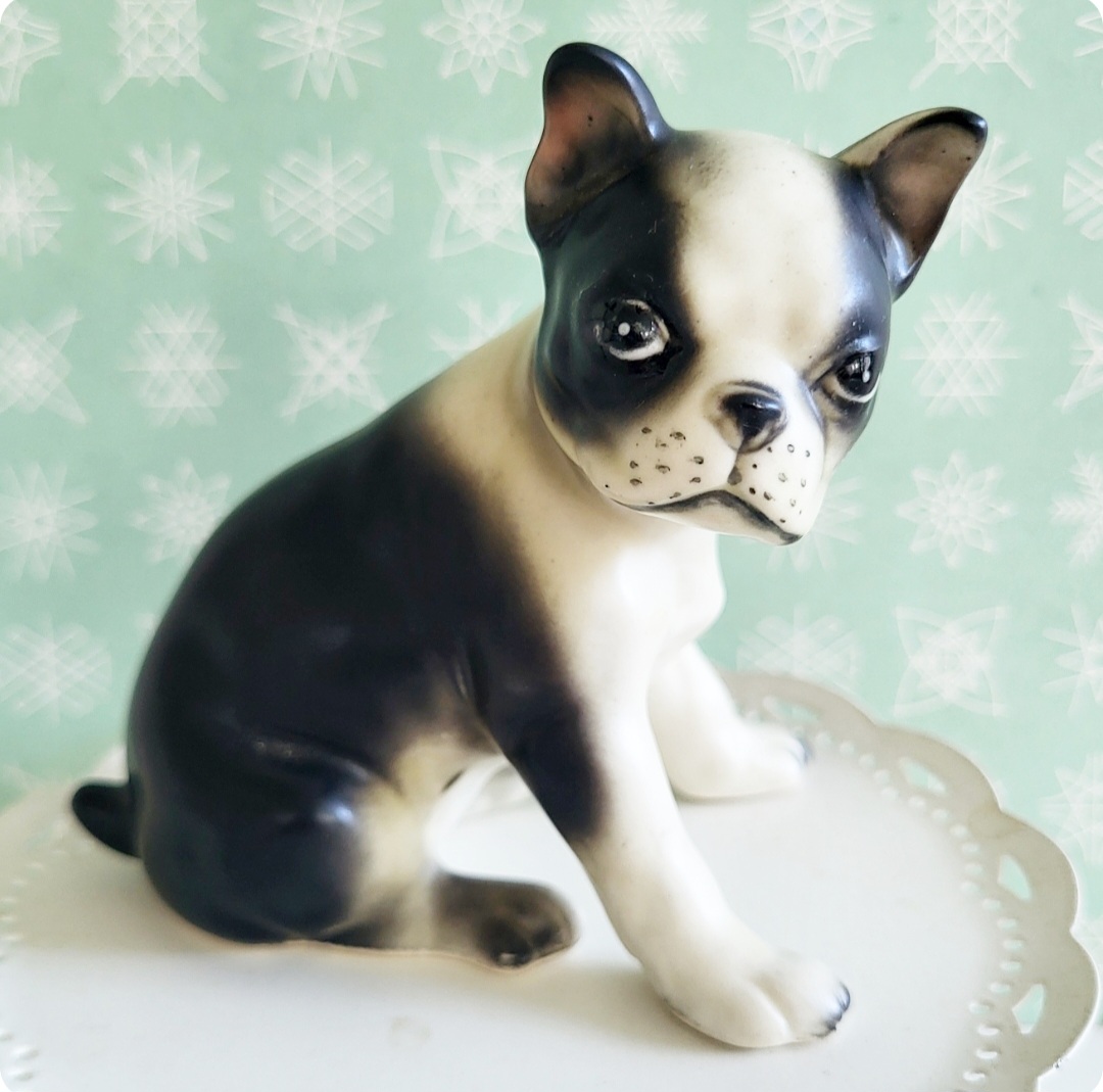 Vintage Lefton Boston Terrier Dog Figurine