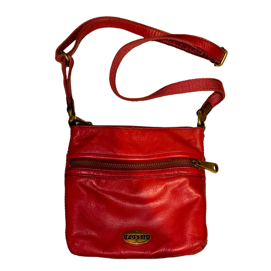 Fossil Red Leather Purse, 8” x 8”