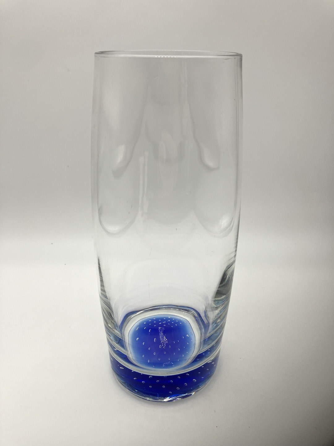 BIN - Vintage Classic Bormioli Rocco Blue Bubble Bottom Glass Vase, 9" Tall