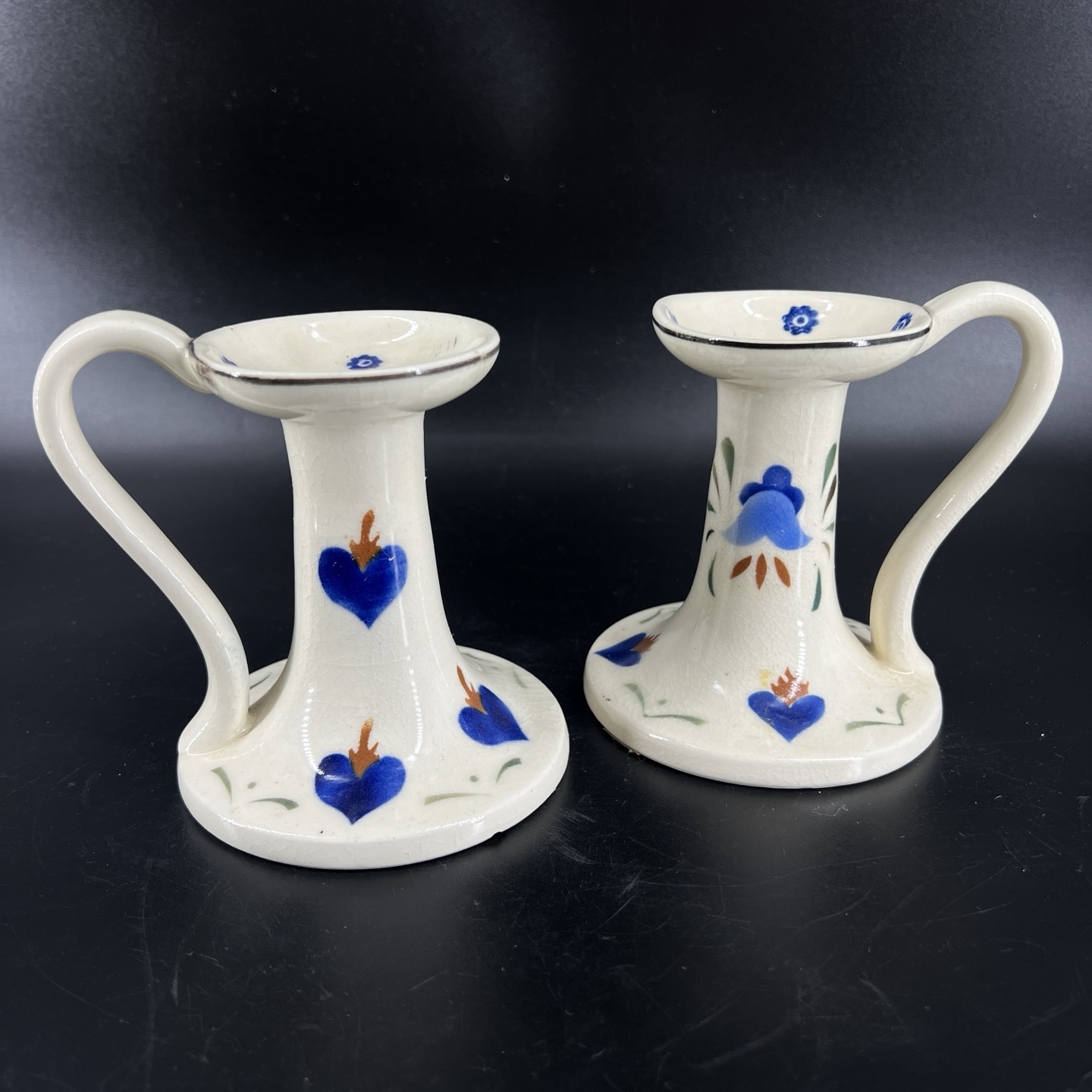 Celebrate Czechoslovakia Pottery Set 2 Candle Holders