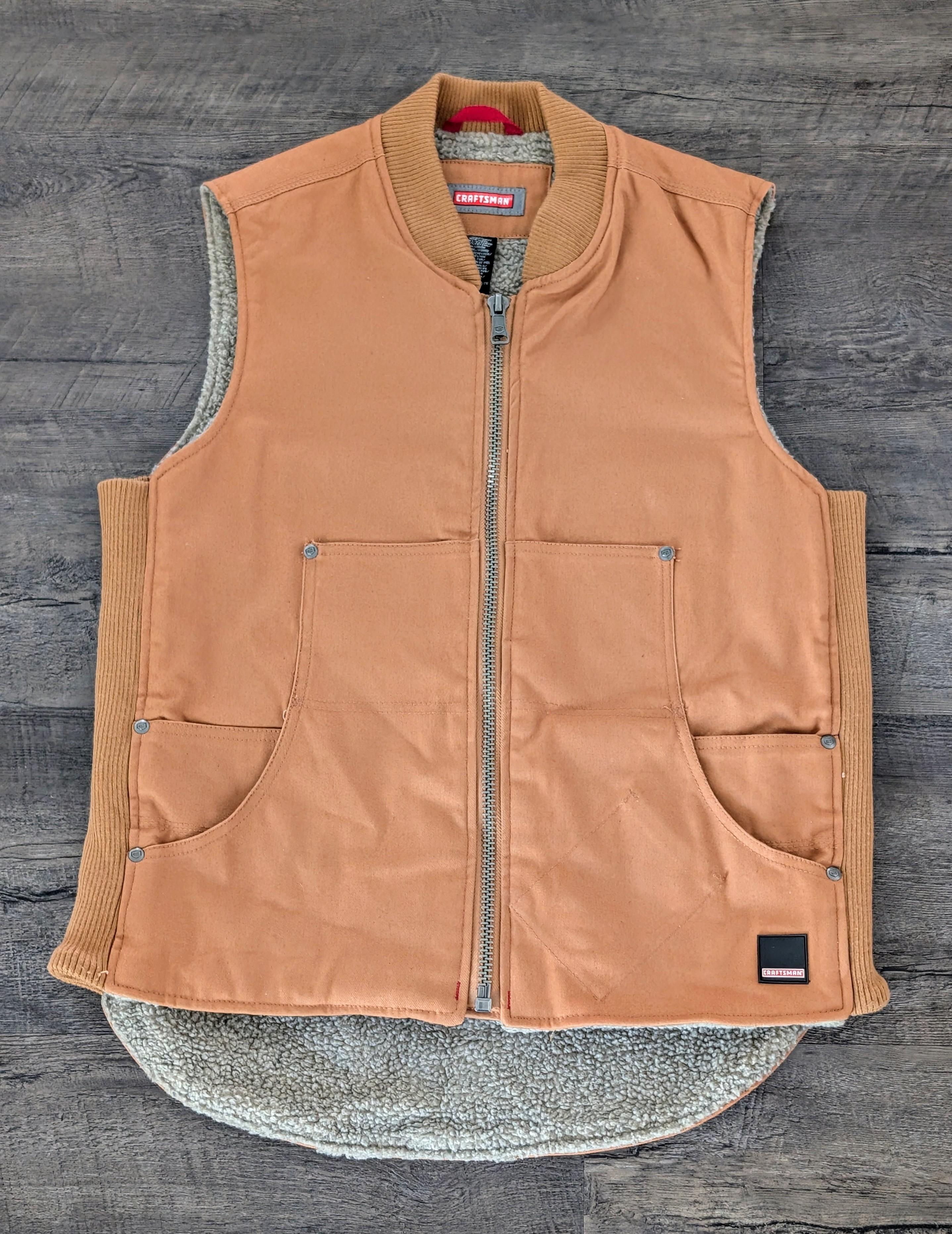 CRAFTSMAN Workwear Hunting Vest Men's Medium Brown Canvas Sherpa Lined ...