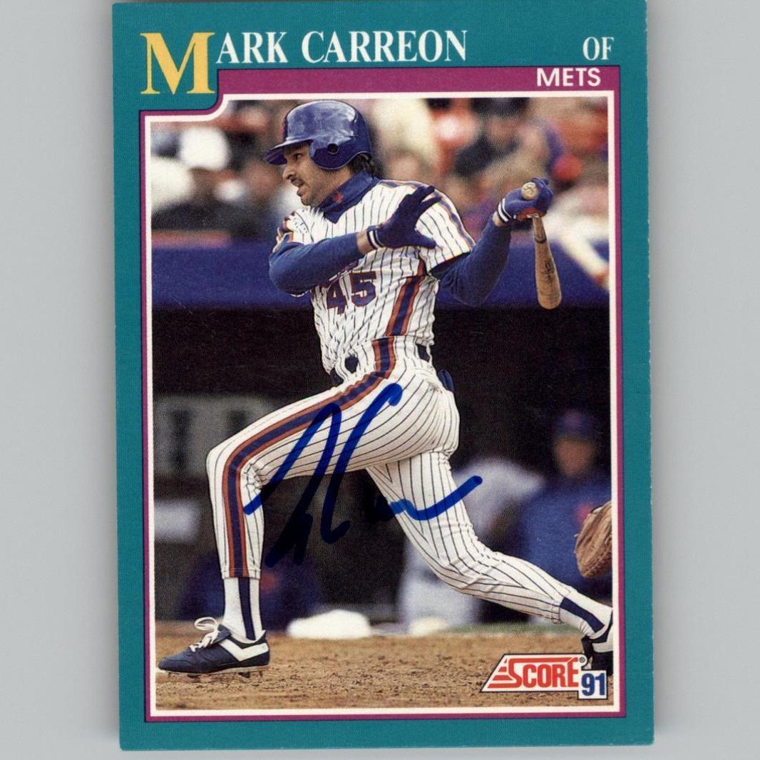 Mark Carreon Signed New York Mets 1991 Score Baseball Card #165