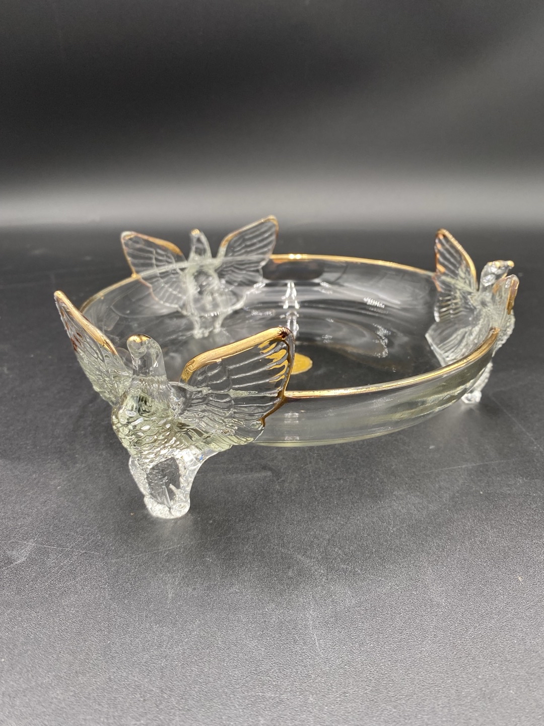 Vintage 1940s Jeannette Glass 3 Eagles Footed Bowl, 22K Gold, w/Sticker ...