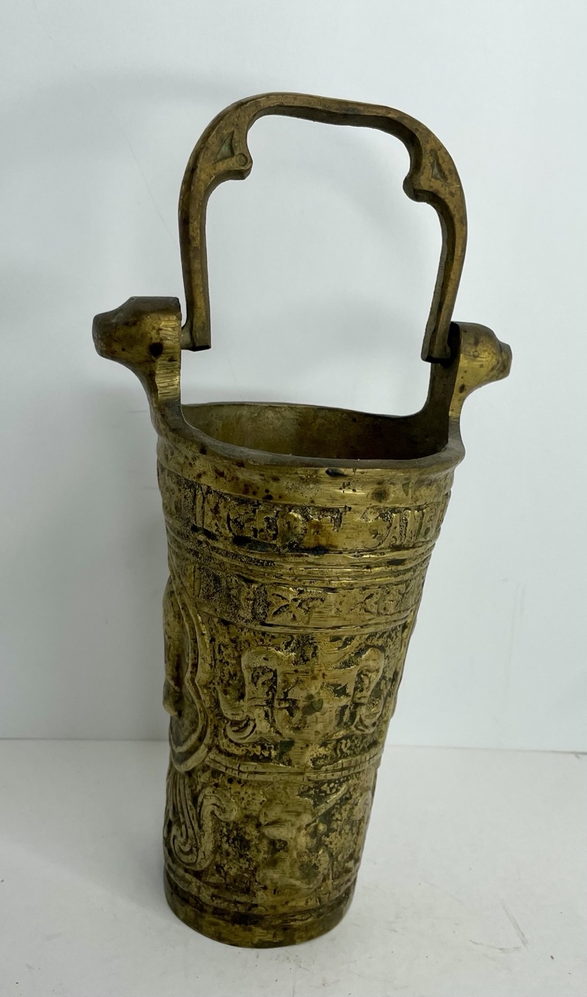 Antique BRONZE Holy Water Bucket c. 1880's HEAVY Ash Pail 8"