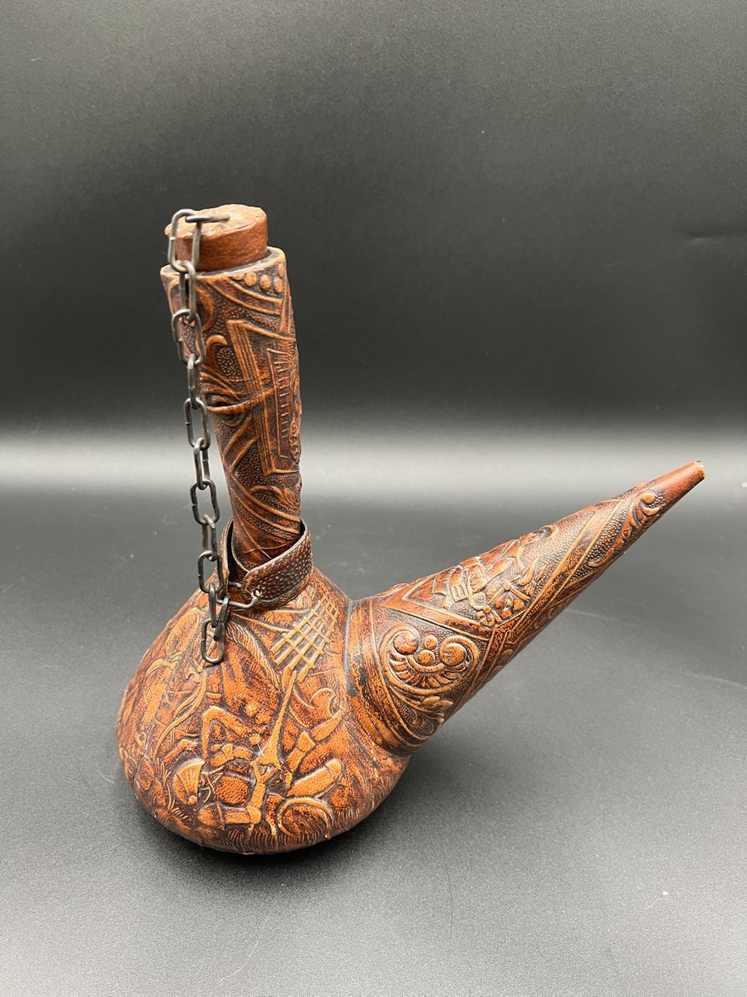 Spanish Leather Wine Canister 11”