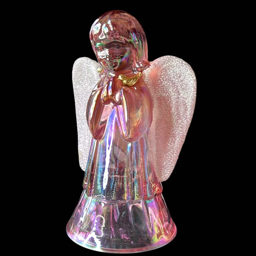 Fenton Rose Iridescent Glass Angel With Textured White Wings - 3.5” x 6 ...