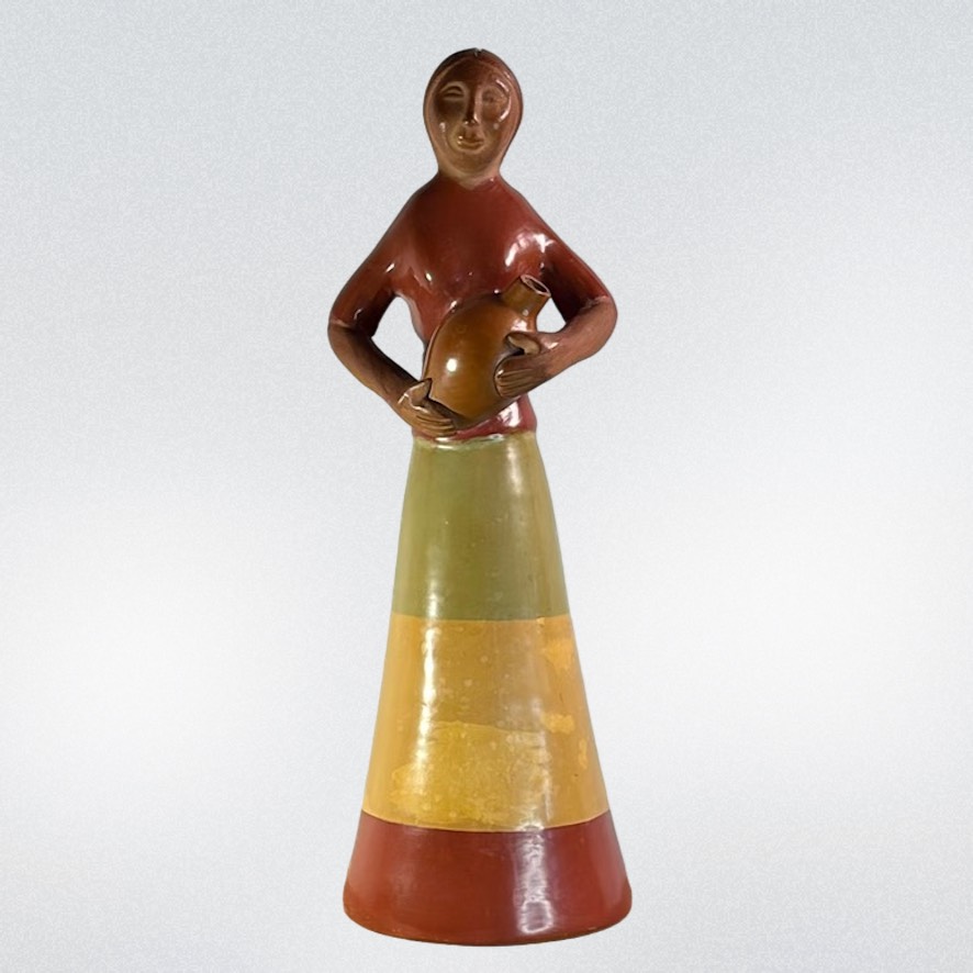 Tall 17” Peruvian Clay Pottery Woman with Jug