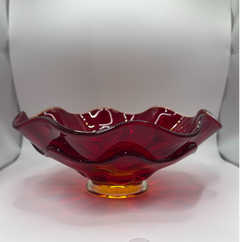 Viking Ruby Amberina Art Glass Double Layer Ruffled Bowl 8” diameter
