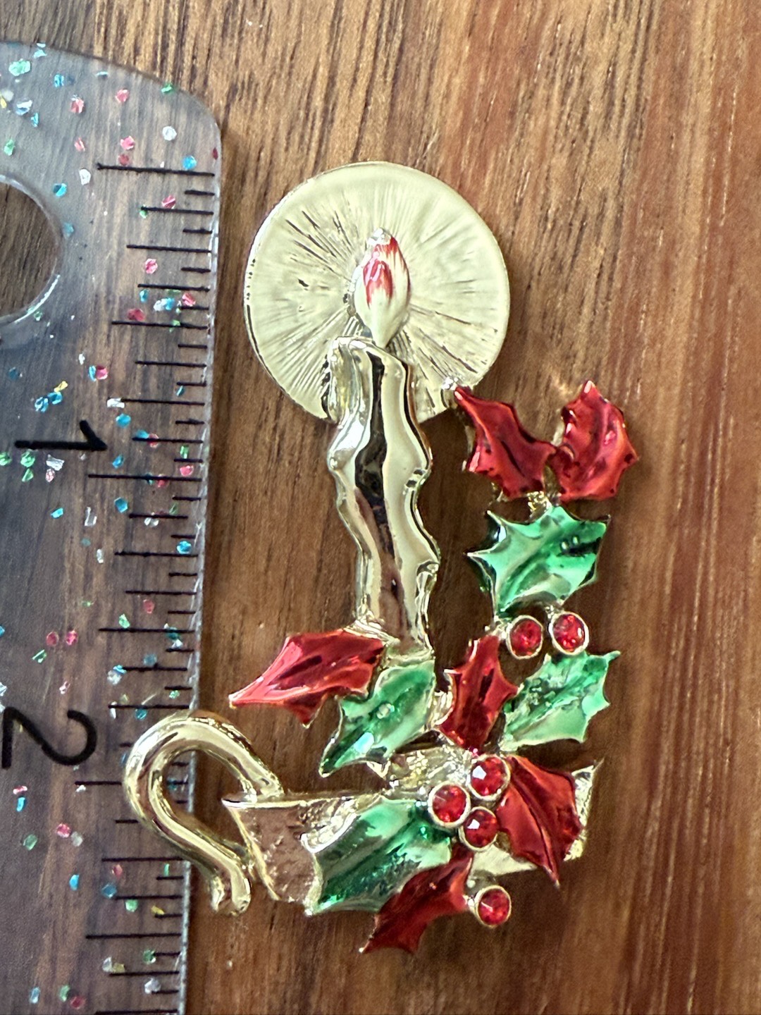 Vintage Gerry’s Candle Brooch Pin Rhinestone Gold Tone Signed