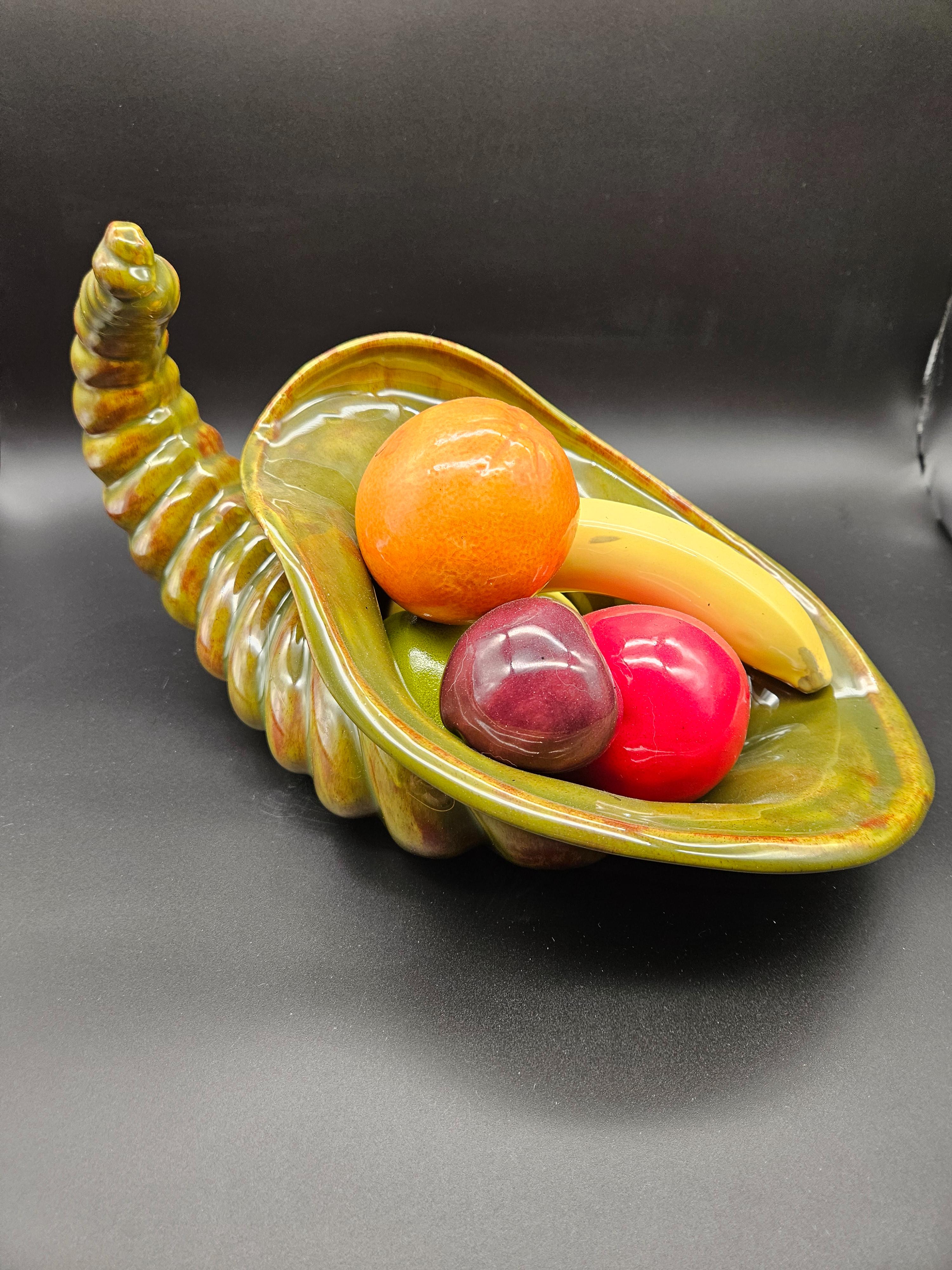 Vtg Ceramic Cornucopia Horn of Plenty Centerpiece Ceramic Fruit ...