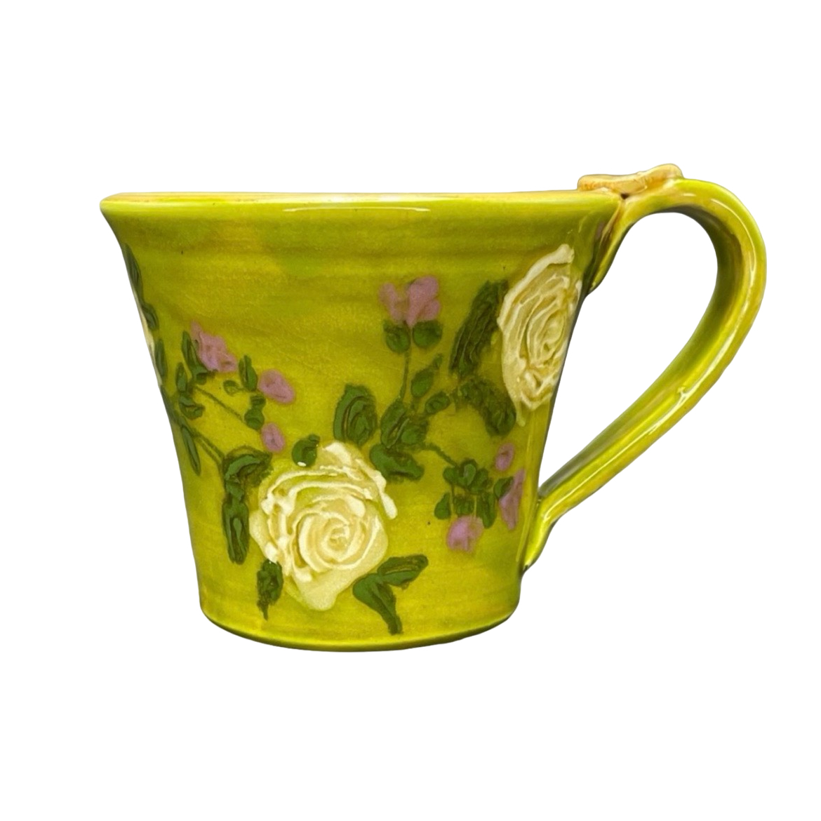 Handmade Painted Don Swanson Pottery Floral Roses Coffee Mug Cup Signed